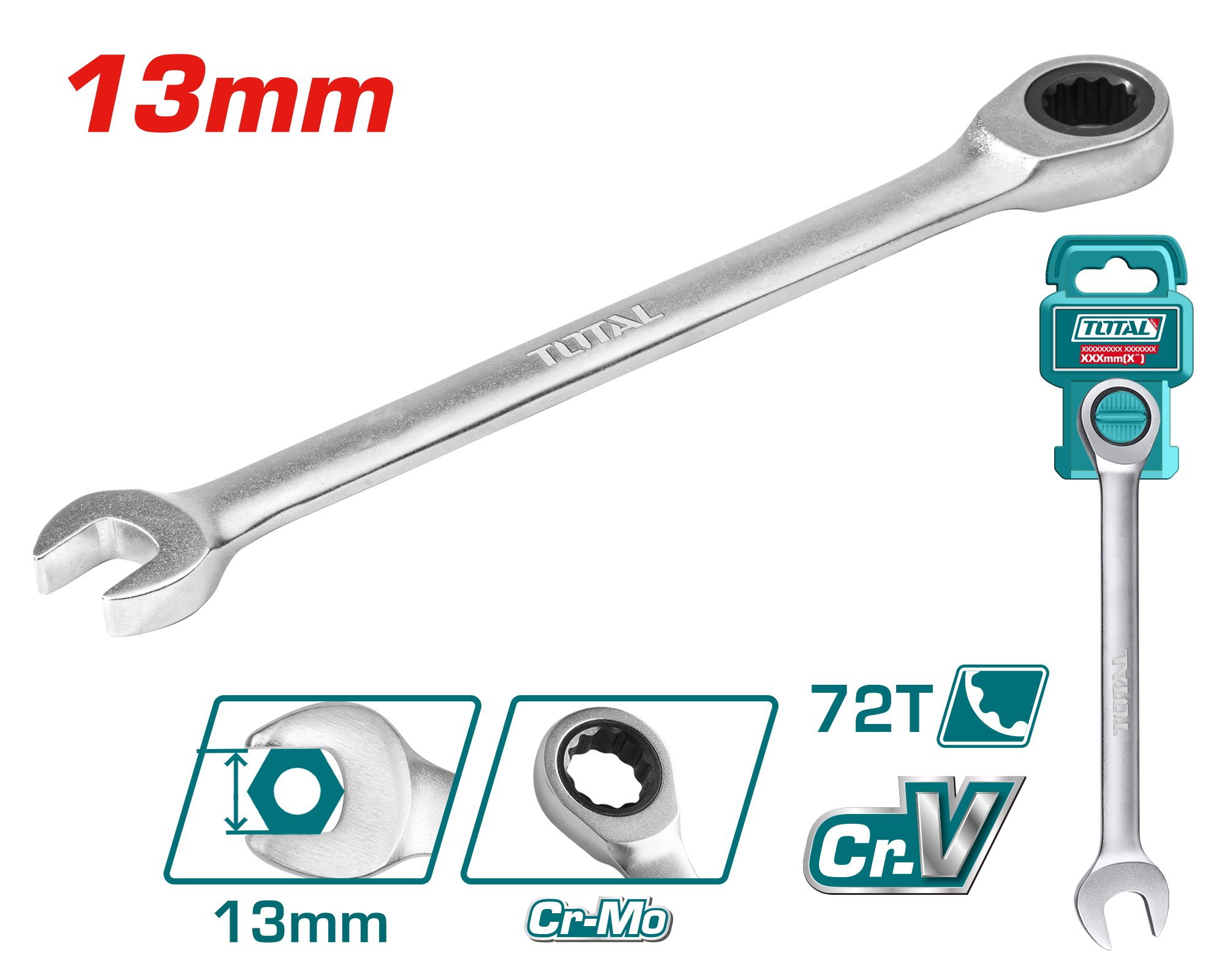 LLAVE COMBINADA CON TRINQUETE 13MM 45MM - TOTAL | Electropar S.A.